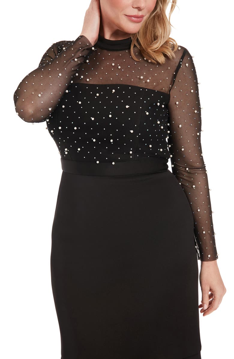 London Times Long Sleeve Illusion Midi Cocktail Dress | Nordstromrack