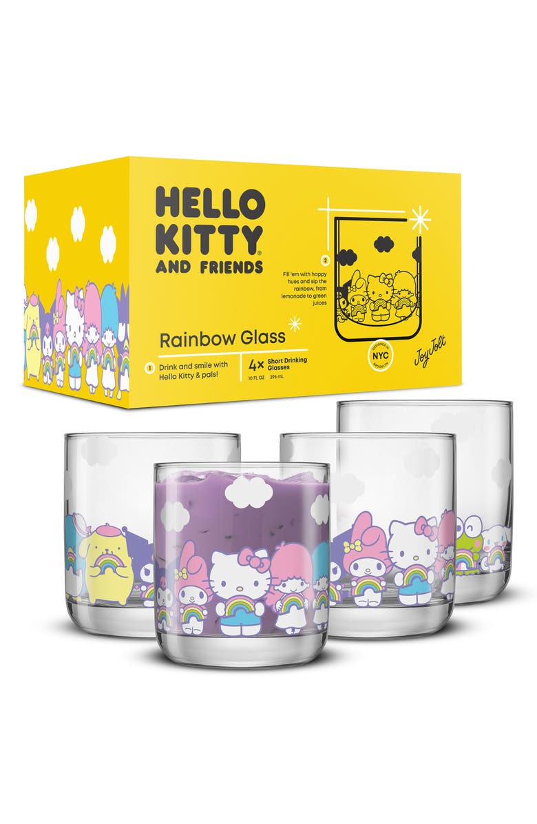 JoyJolt x Sanrio Hello Kitty® & Friends Rainbow Set of 4 Short Glasses ...