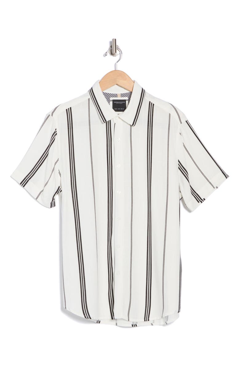 DENIM AND FLOWER Black Stripe Short Sleeve Button-Up Shirt | Nordstromrack