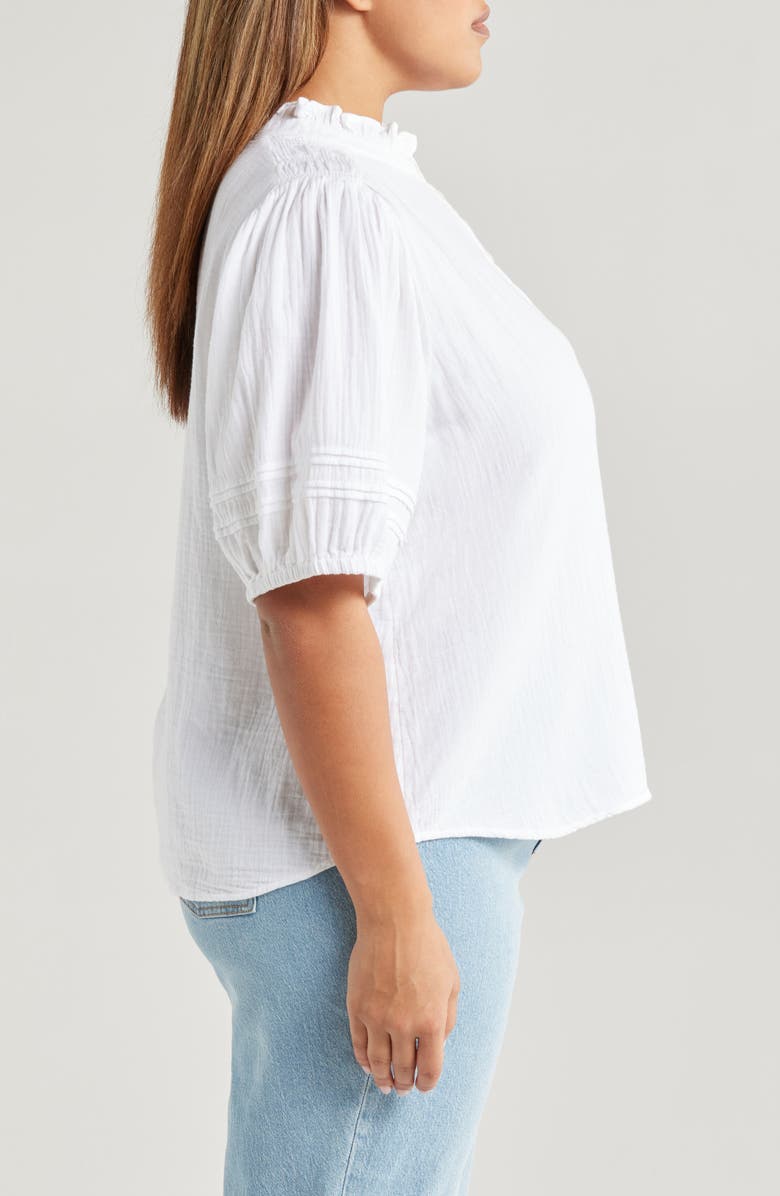 Caslon® Ruffle Band Collar Cotton Gauze Button-Up Shirt | Nordstromrack