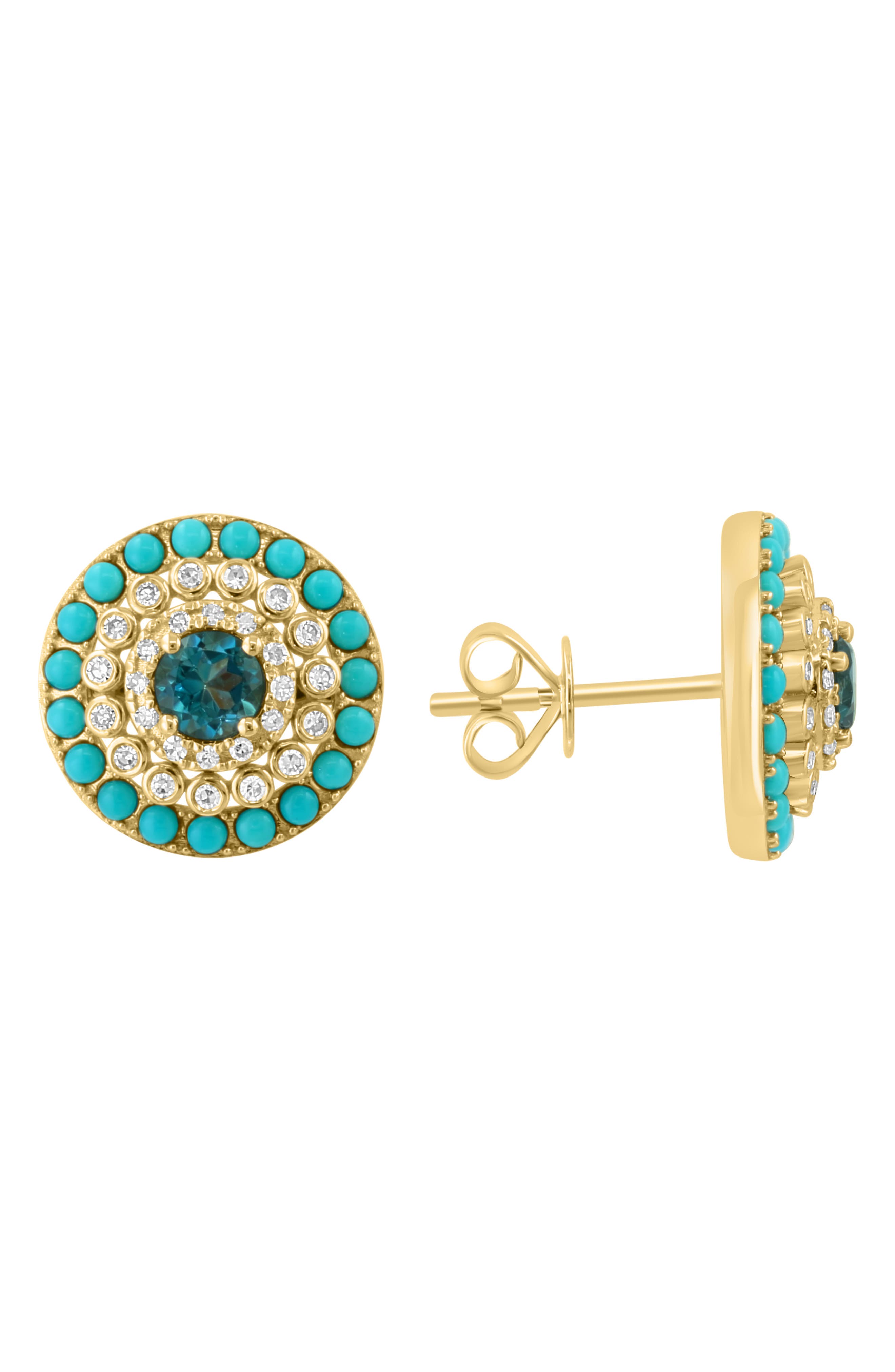 EFFY 14K Yellow Gold London Blue Topaz, Turquoise and Diamond Stud ...