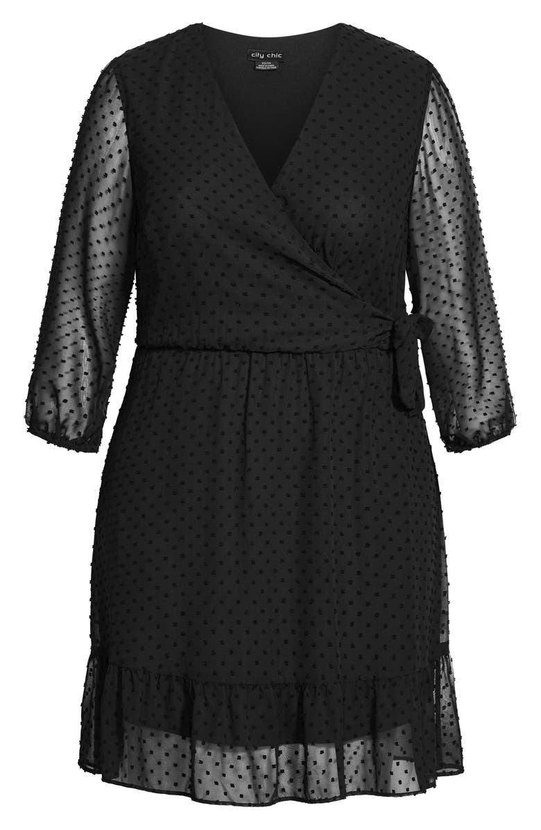 City Chic Dobby Long Sleeve Ruffle Faux Wrap Dress | Nordstromrack