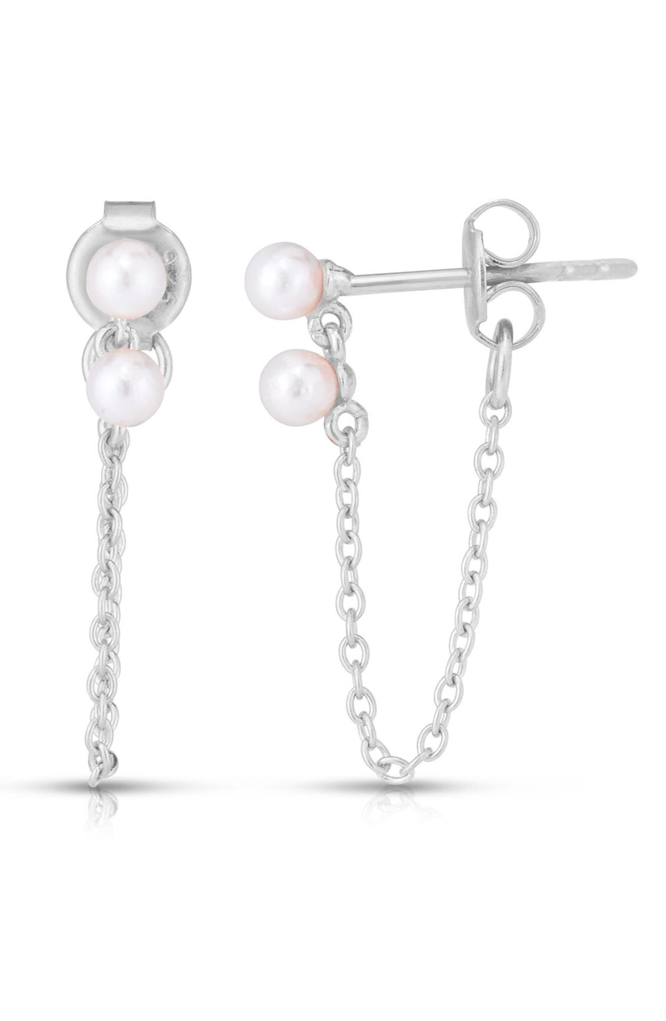 SPHERA MILANO Sterling Silver Chain Freshwater Pearls Stud Earrings ...