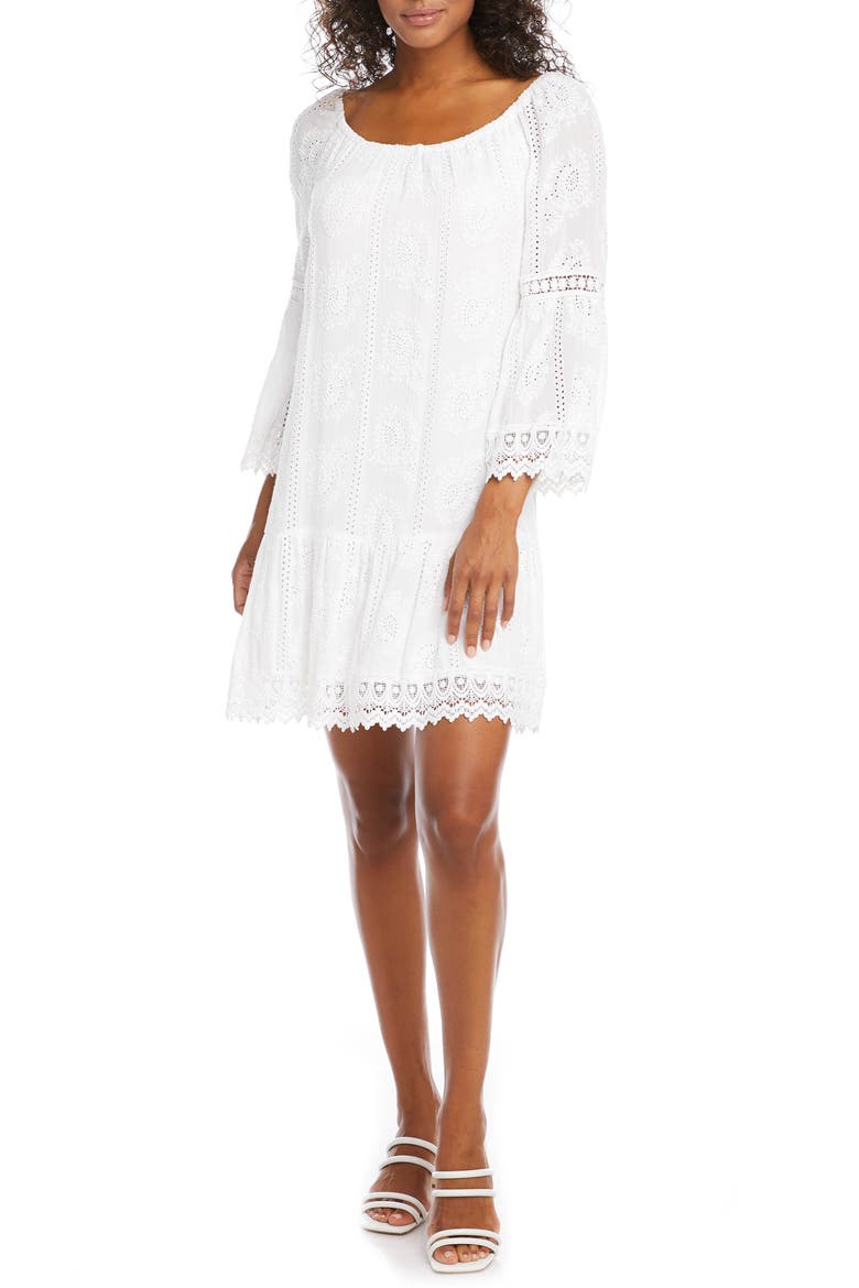 Mixed Lace Trim Long Sleeve Eyelet Shift Dress (Women) | Nordstromrack