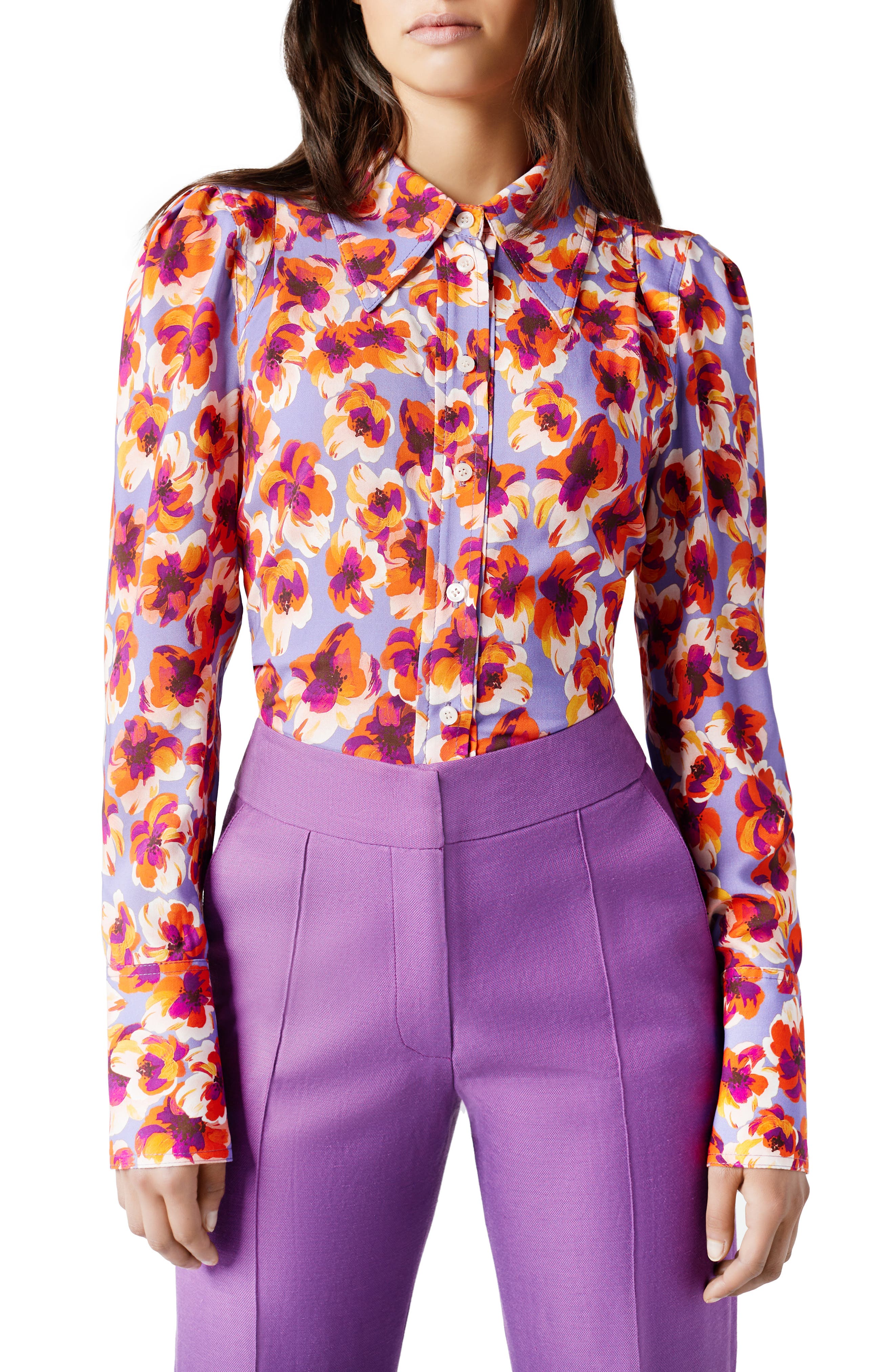 Smythe Floral Pleat Shoulder Button-Up Shirt | Nordstromrack