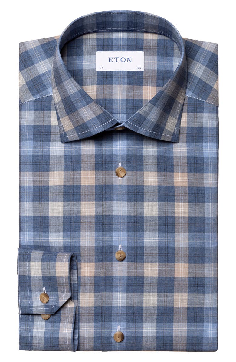 Eton Slim Fit Blue Plaid Mélange Button-Up Shirt | Nordstromrack