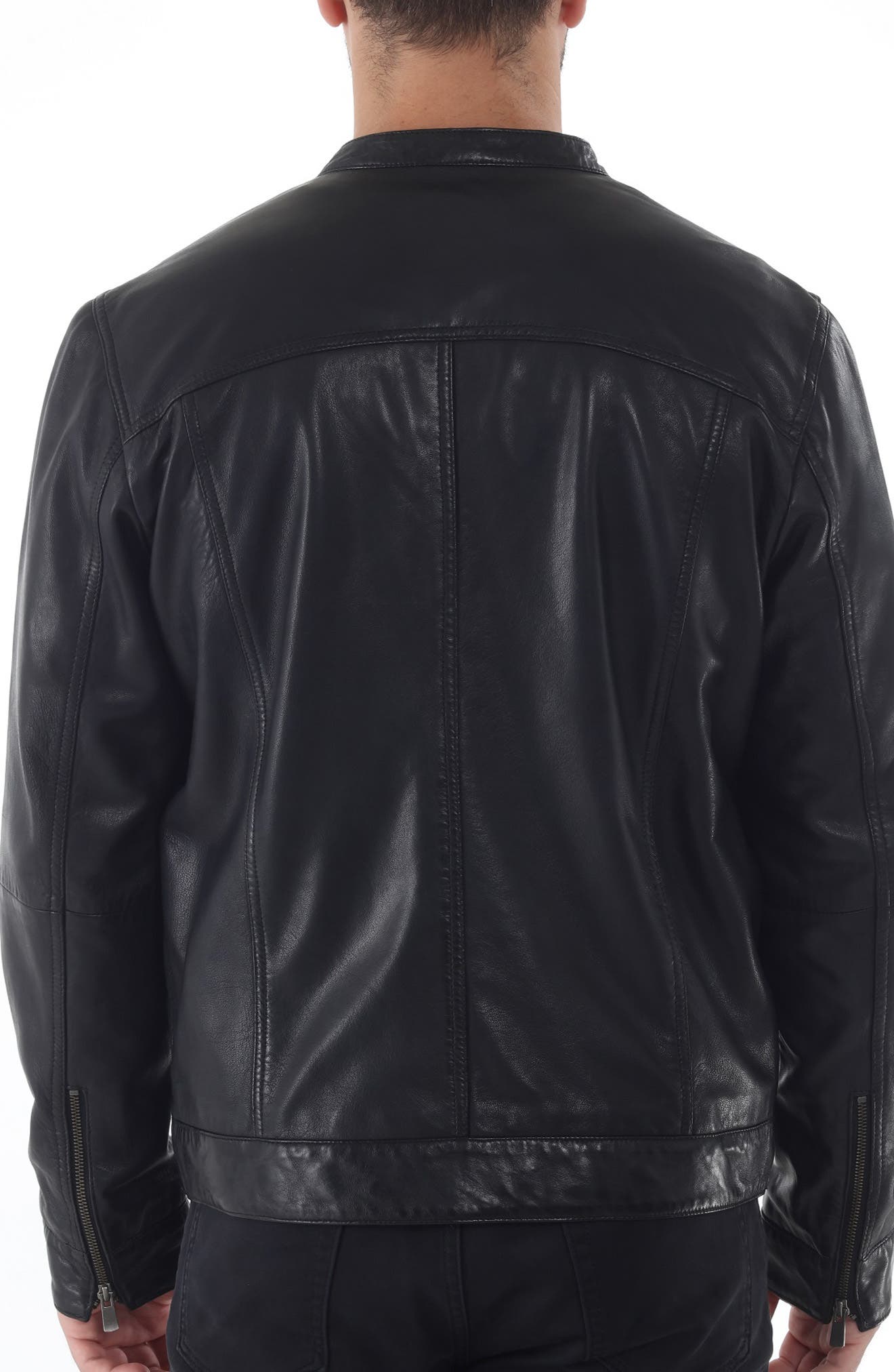 Missani Le Collezioni Band Collar Leather Trucker Jacket | Nordstromrack