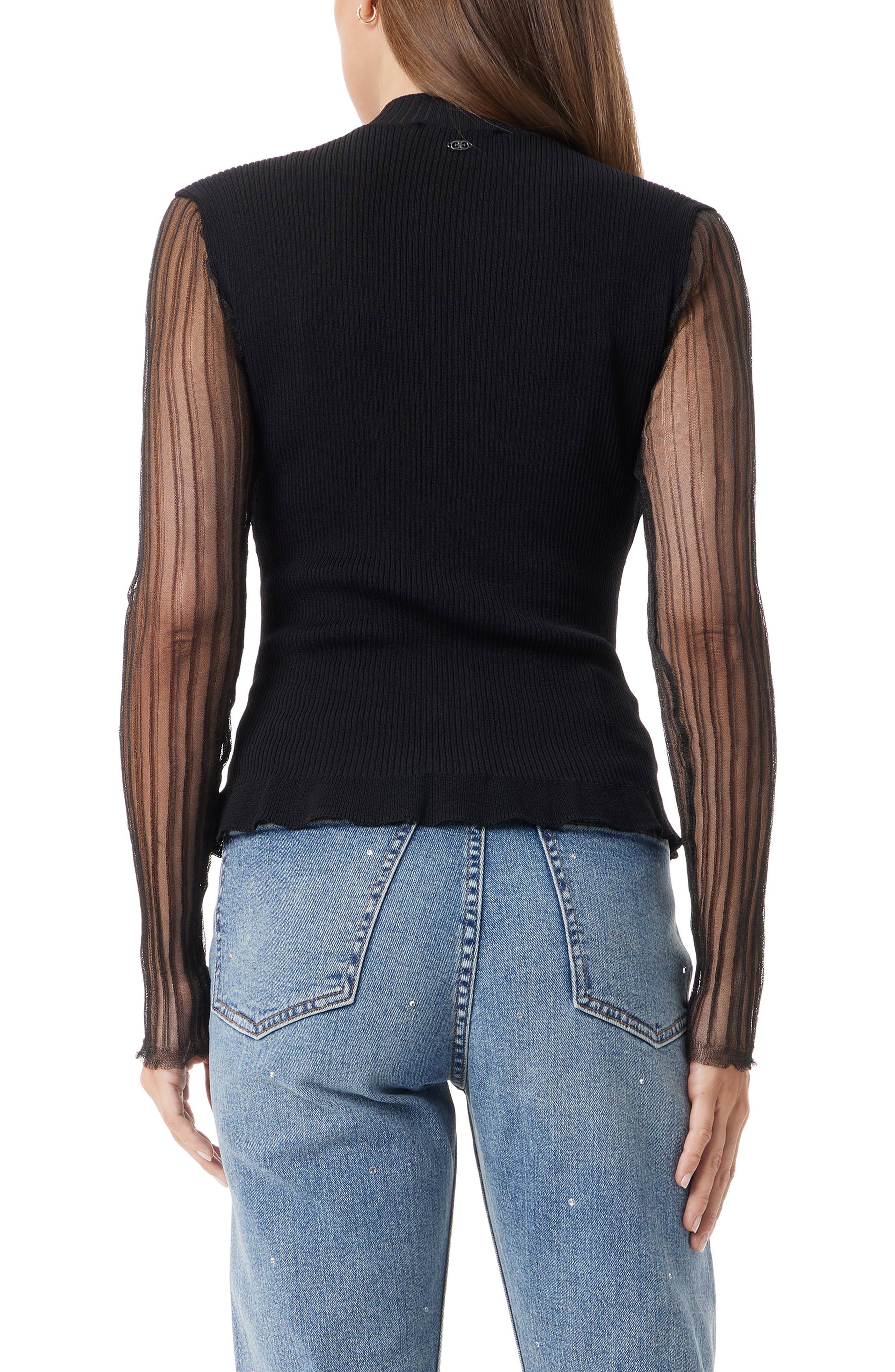 Sam Edelman Aubree Pleated Mesh Sleeve Ribbed Sweater | Nordstromrack