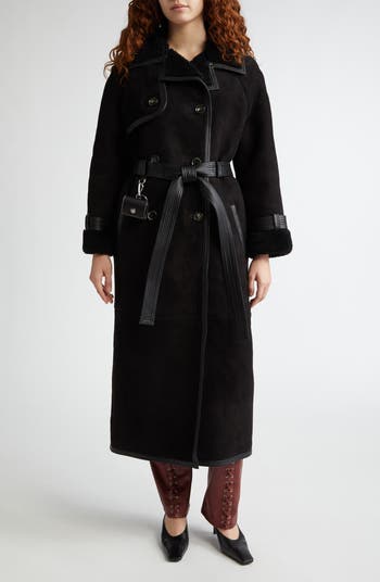 Saks Potts Alexa Genuine Shearling Trench Coat | Nordstrom