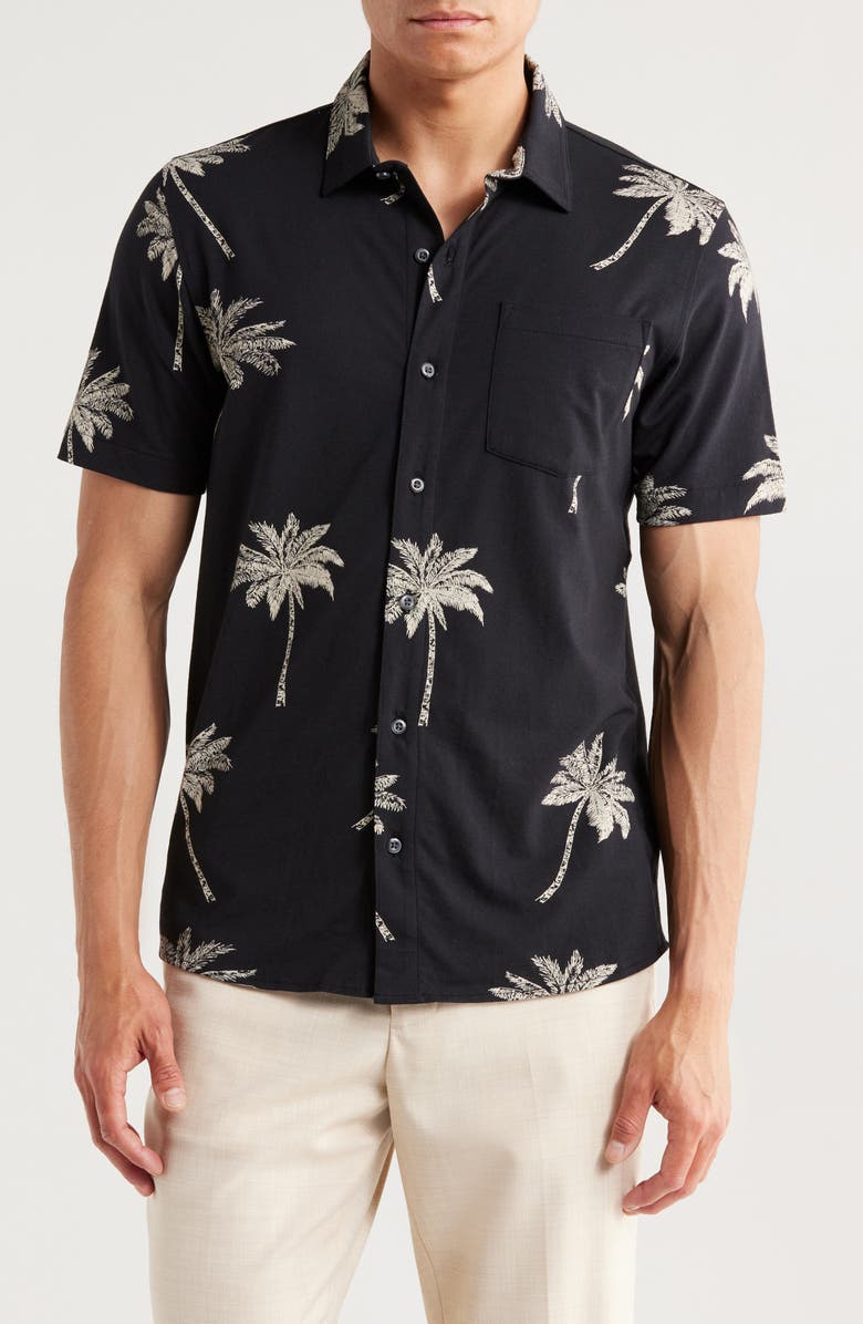 TravisMathew Safari Sun Palm Tree Print Short Sleeve Stretch Button-Up ...