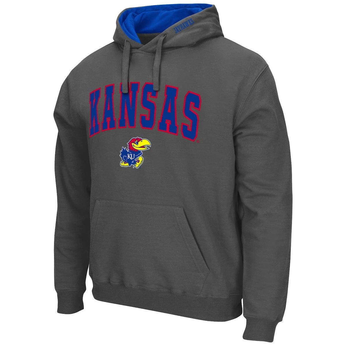 Men's Colosseum Charcoal Kansas Jayhawks Arch & Logo 3.0 Pullover ...