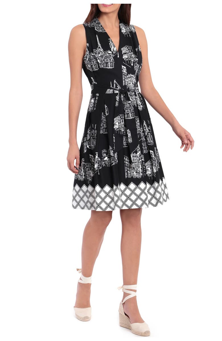 London Times Pleated Halter Tie Front Border Print Dress | Nordstromrack