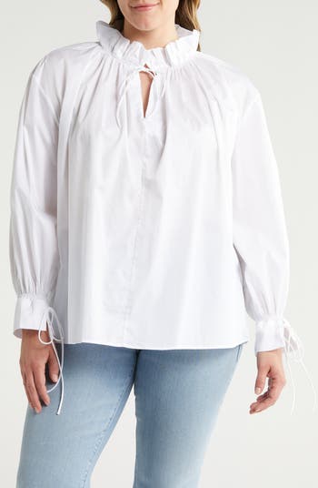 HARSHMAN Tie Neck Poplin Top | Nordstrom