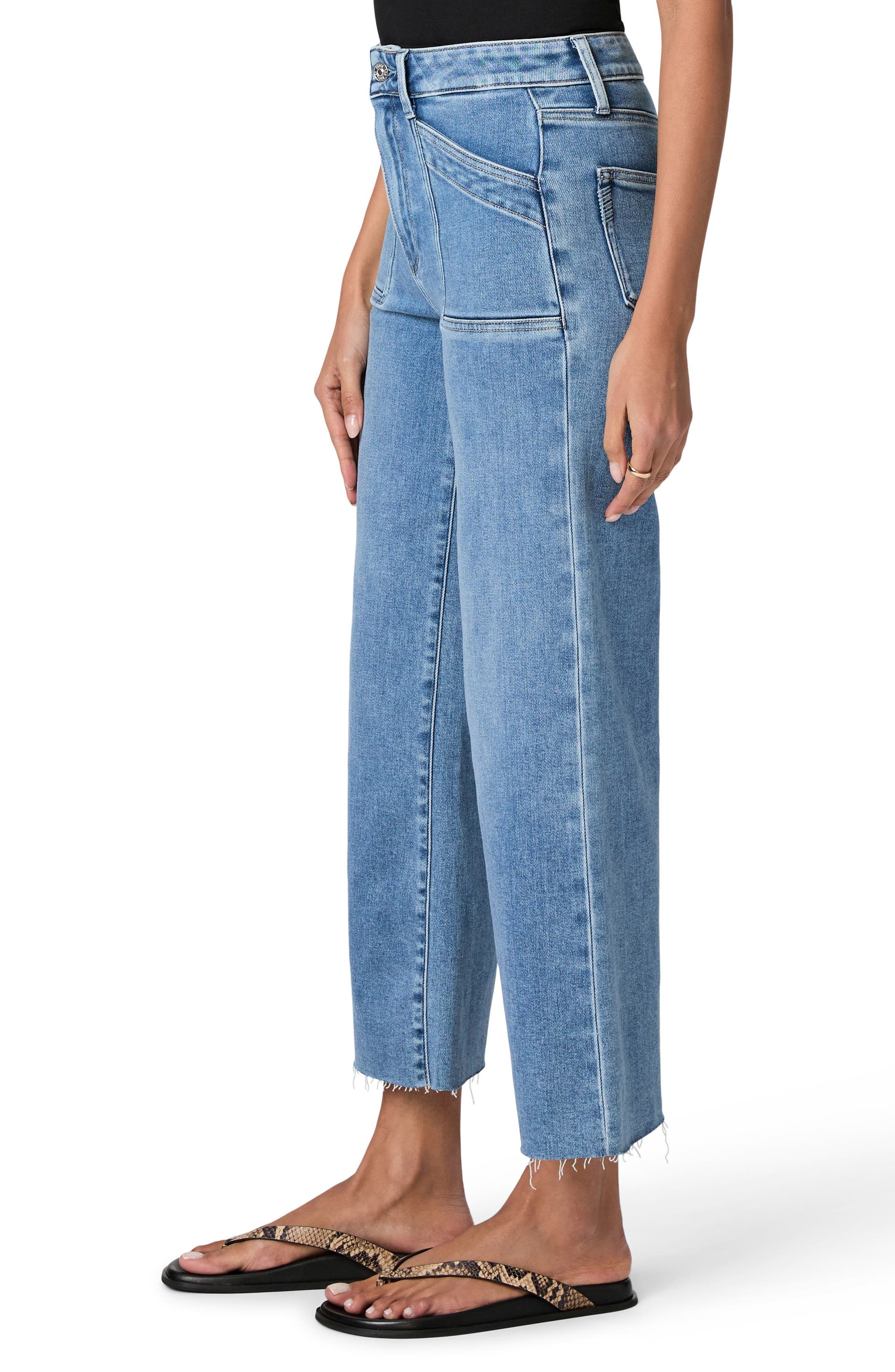 PAIGE Anessa Raw Hem High Waist Ankle Wide Leg Jeans | Nordstrom