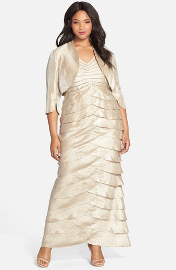 Adrianna Papell Shutter Pleat Satin Gown with Jacket | Nordstrom