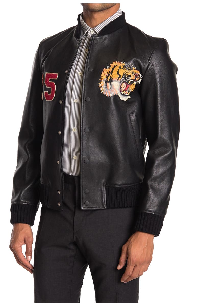 Gucci Varsity Applique Leather Bomber Jacket | Nordstromrack
