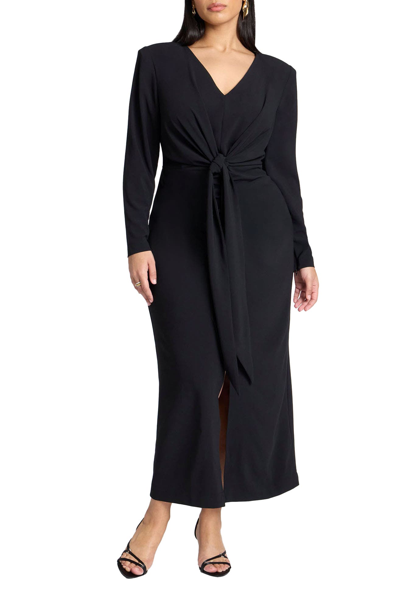 ELOQUII Shirred Strong Shoulder Tie Detail Dress | Nordstrom