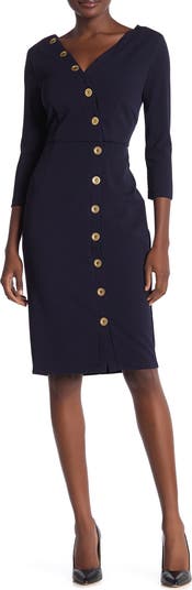 Alexia Admor Madison 3/4 Sleeve Button Front Sheath Dress | Nordstromrack