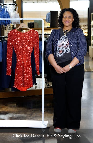 Endless Rose Sequin Padded Shoulder Long Sleeve Minidress | Nordstrom