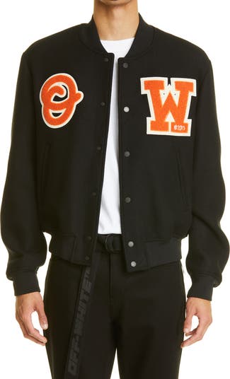 Off-White Bouclé Patch Wool Blend Bomber Jacket | Nordstrom