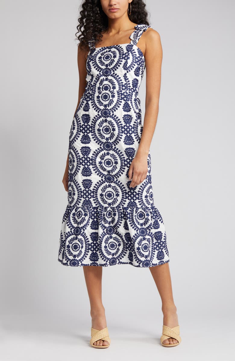 Adelyn Rae Layla Embroidered Cotton Midi Dress | Nordstromrack