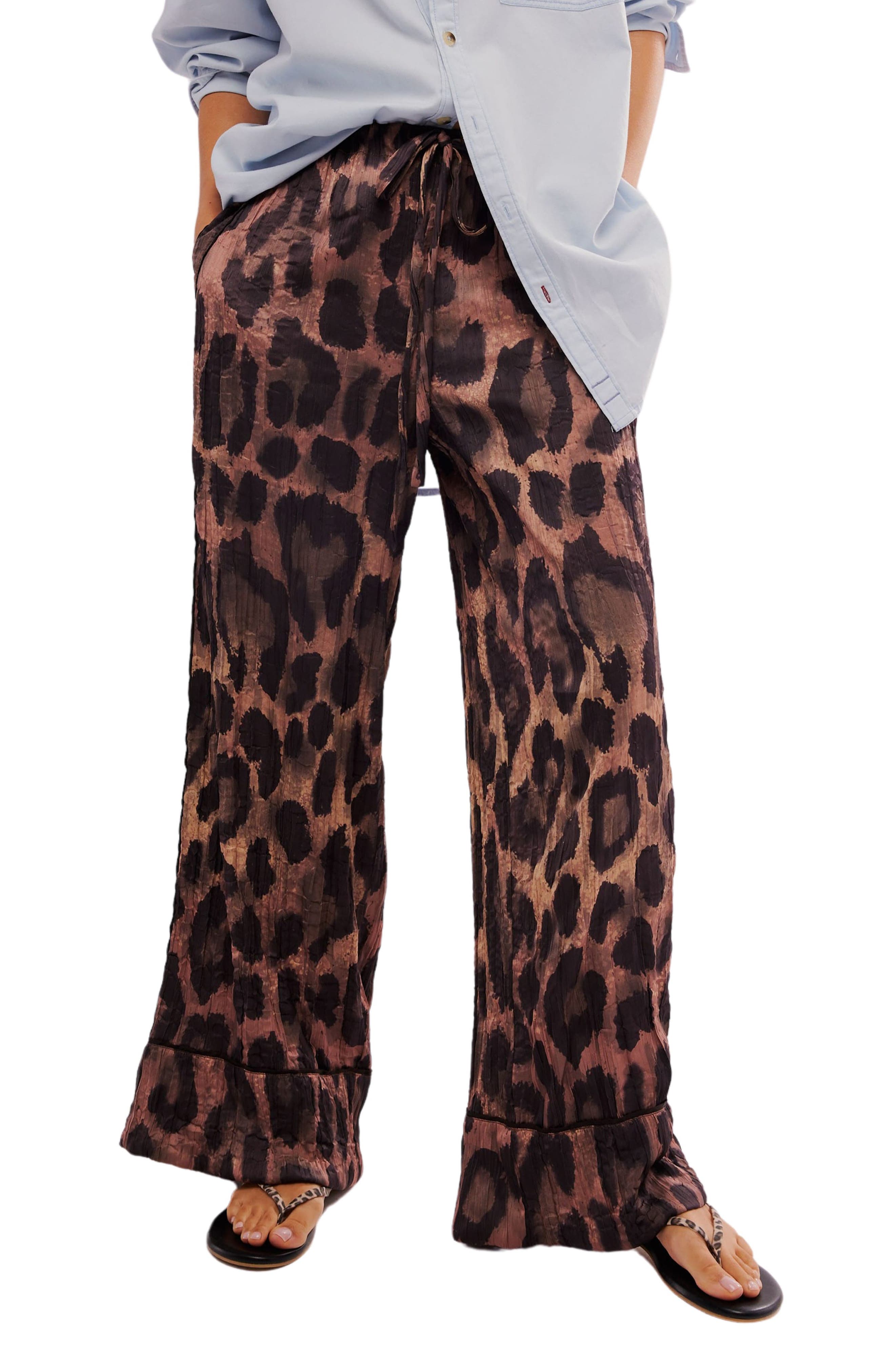 Free People All Out Leopard Hammered Satin Pants | Nordstromrack