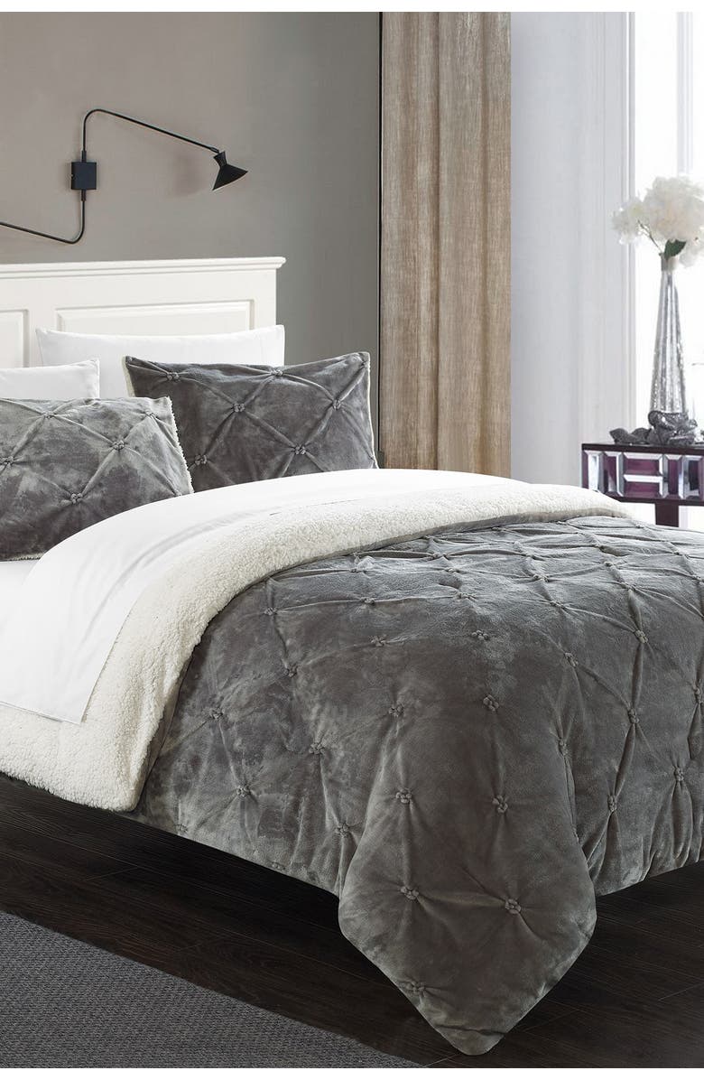CHIC King Aurelia Pinch Pleate Faux Shearling Lined Comforter Set ...