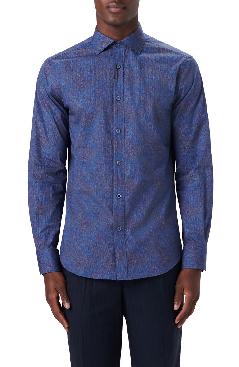 Bugatchi Shaped Fit Herringbone Stretch Cotton Button-Up Shirt | Nordstrom