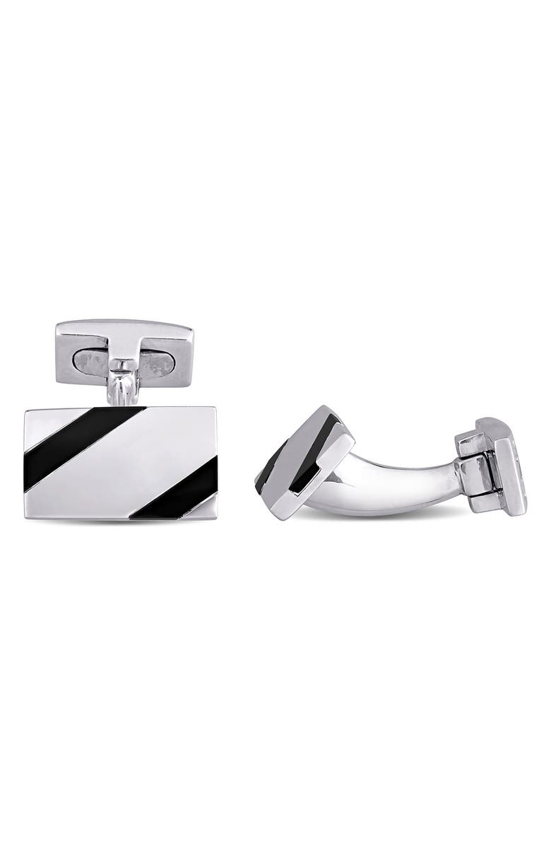 DELMAR Sterling Silver Onyx Stripe Cufflinks | Nordstromrack