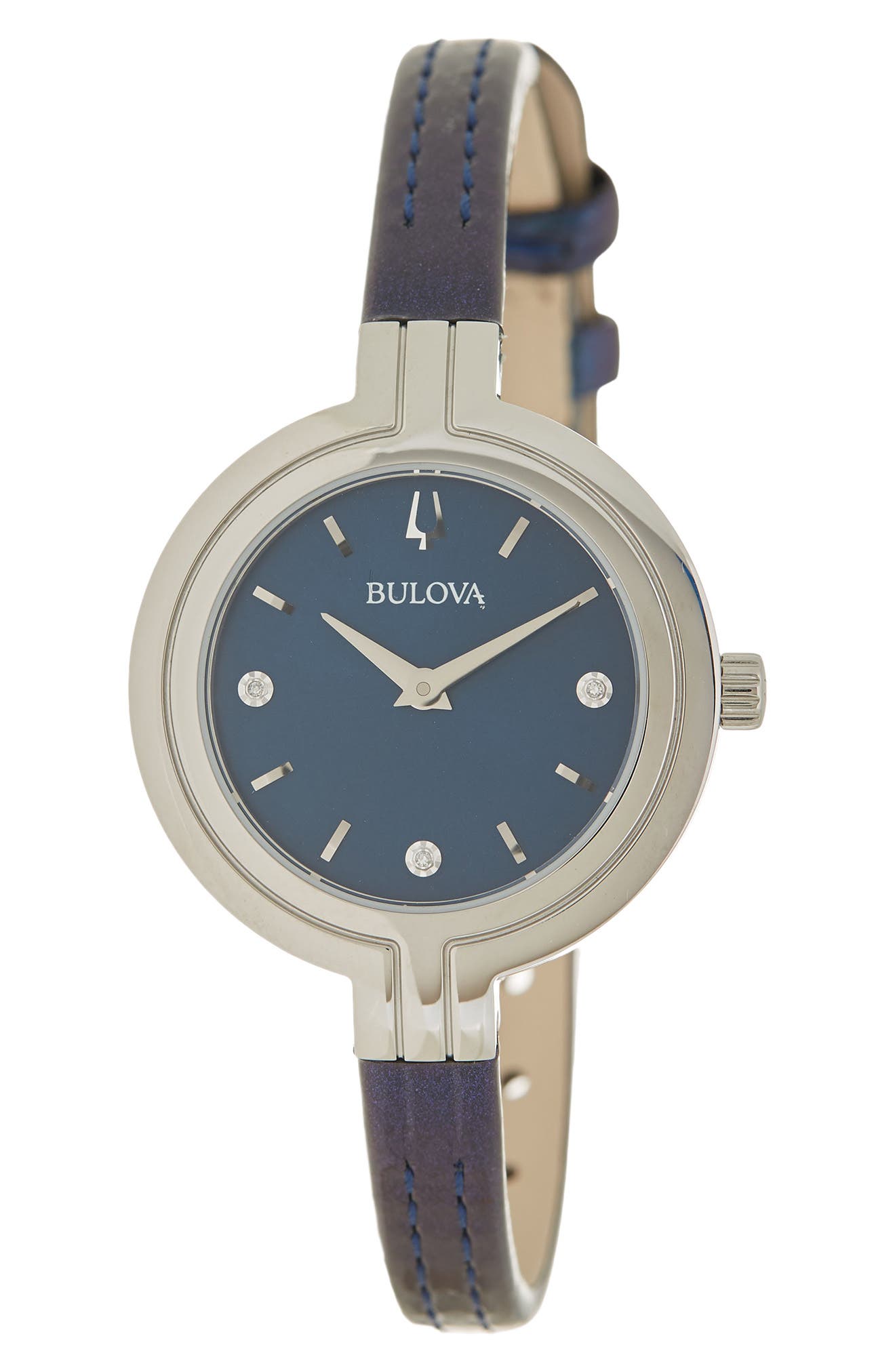 BULOVA Rhapsody Blue Diamond Dial Blue Leather Watch, 30mm | Nordstromrack