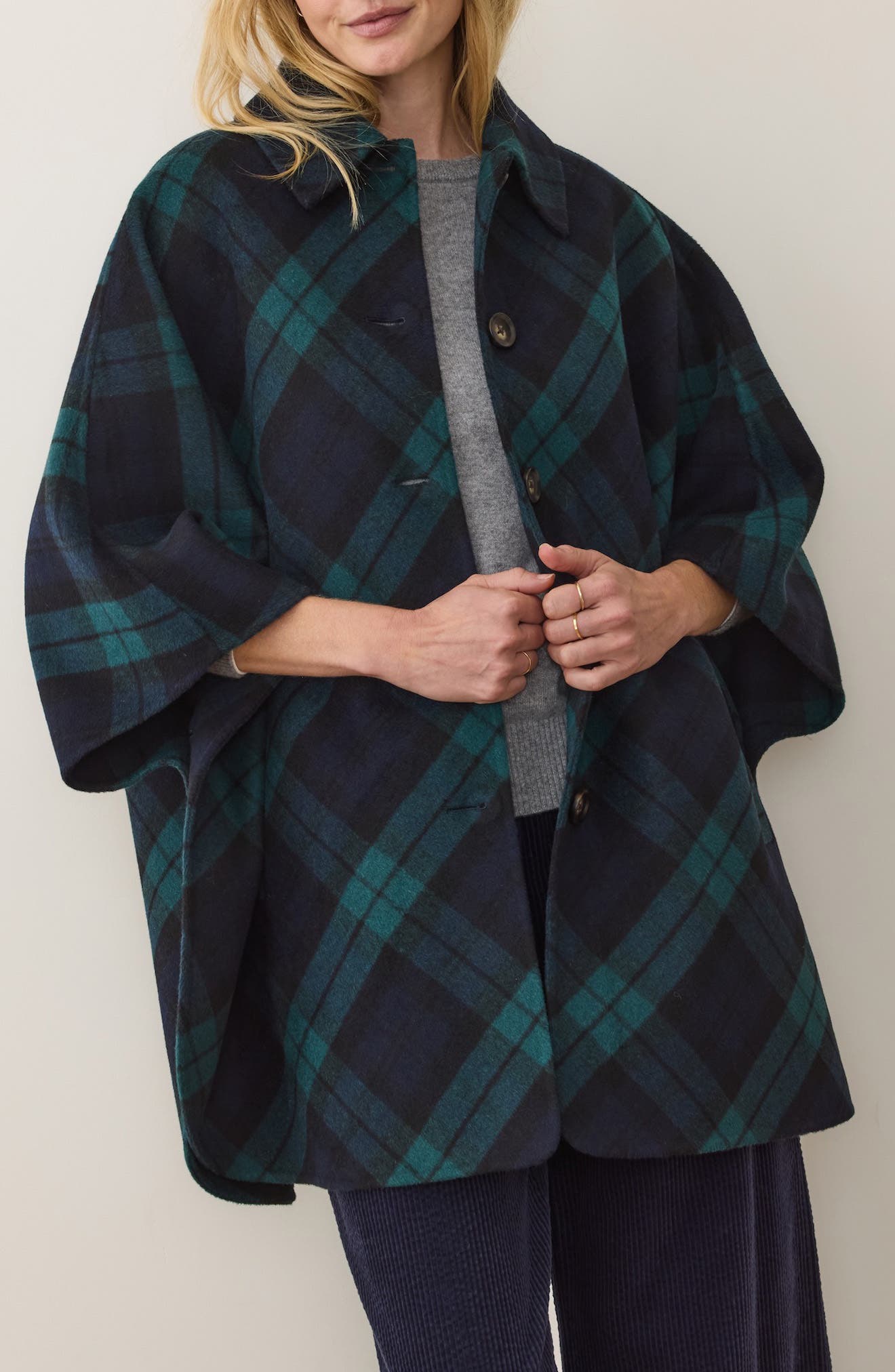 Marine Layer Colette Plaid Cape Coat | Nordstrom