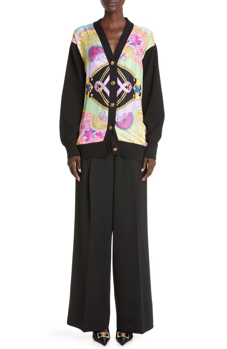 Versace Ventagli Fan Print Wool & Silk Cardigan | Nordstrom