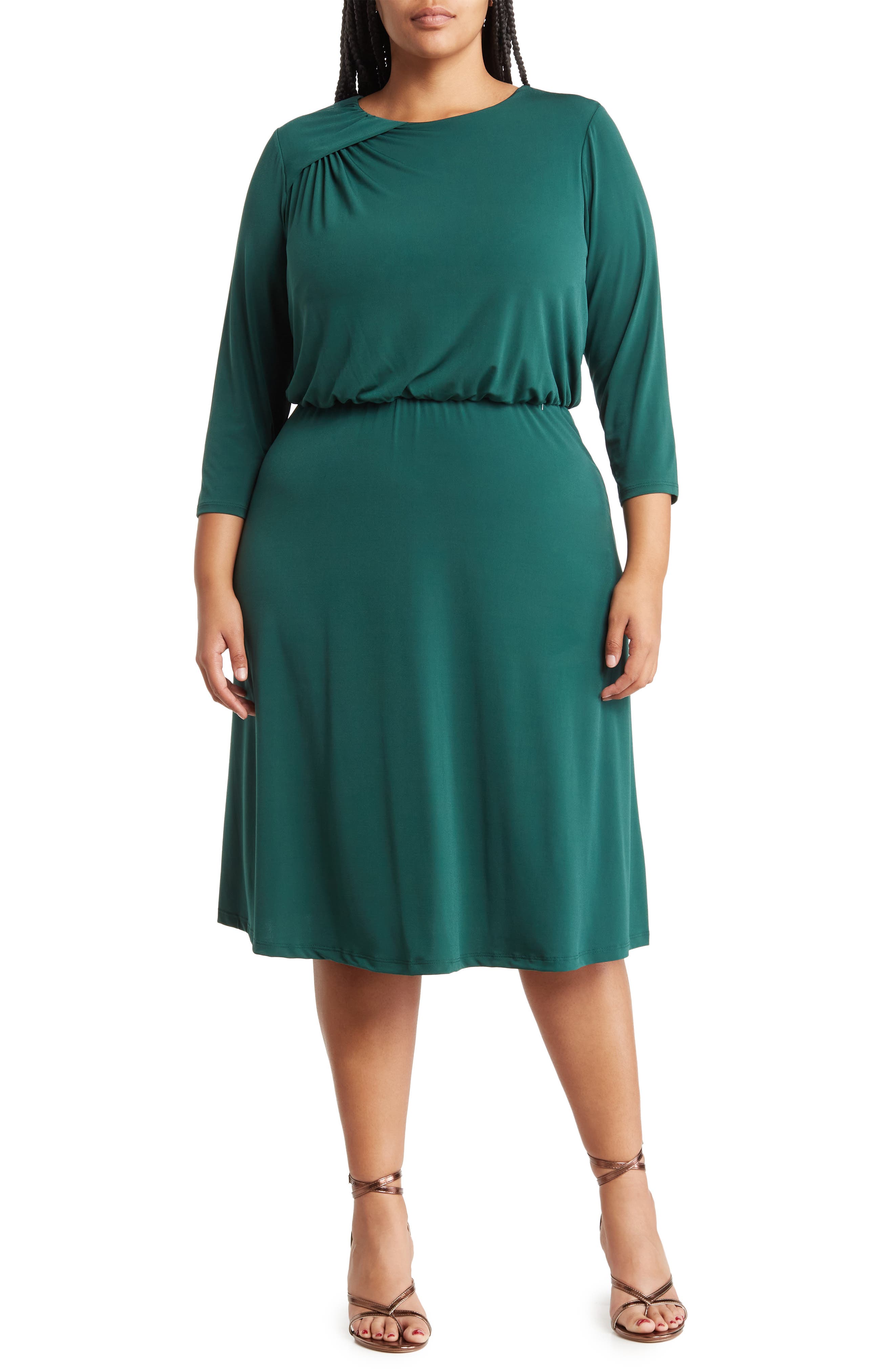 London Times Jewel Neck Blouson Midi Dress | Nordstromrack