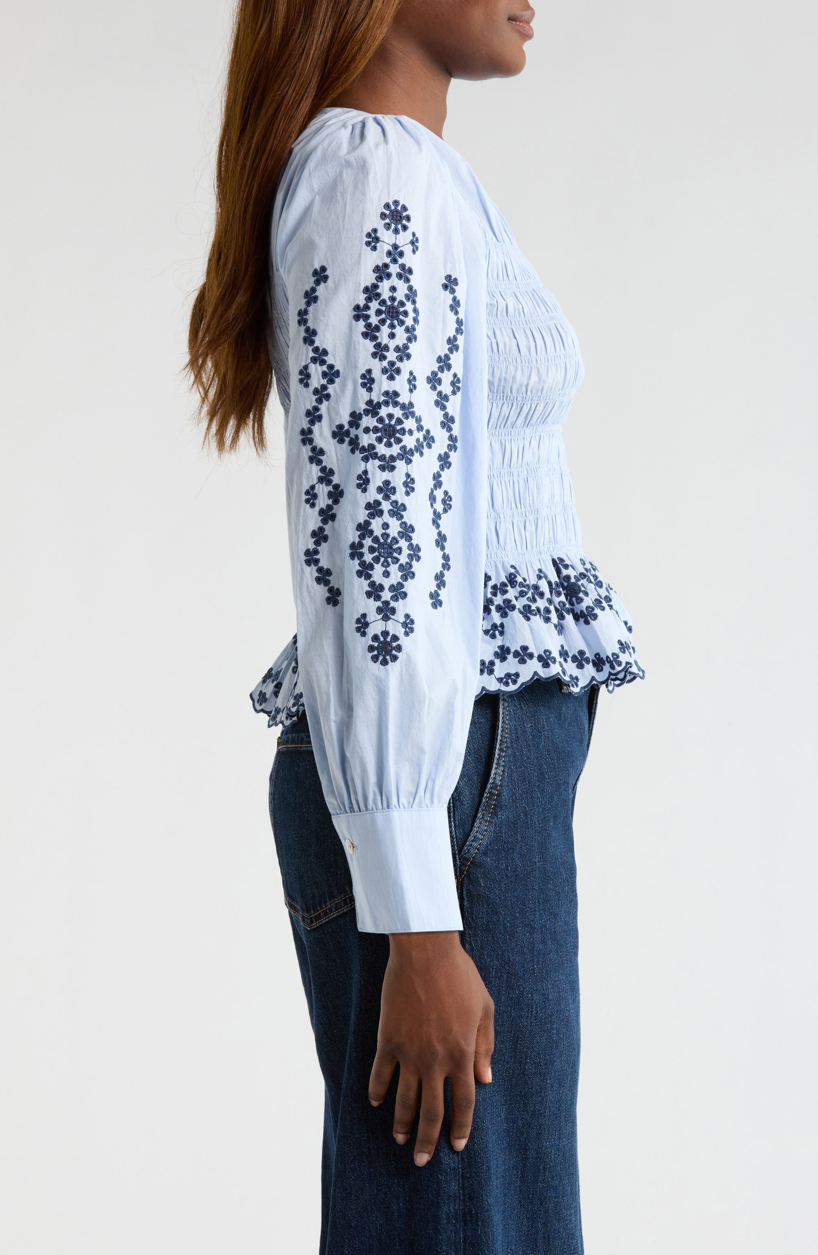 Rails Tabi Embroidered Smocked Cotton Top | Nordstrom