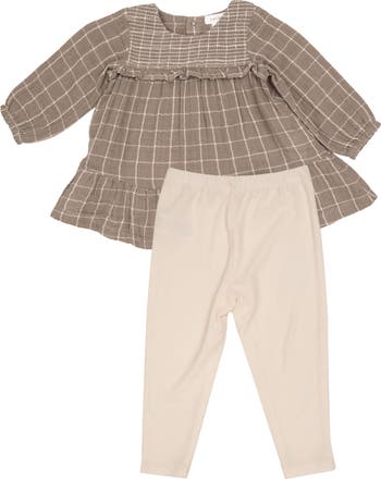 Angel Dear Smocked Ruffle Cotton Muslin Tunic & Rib Leggings ...