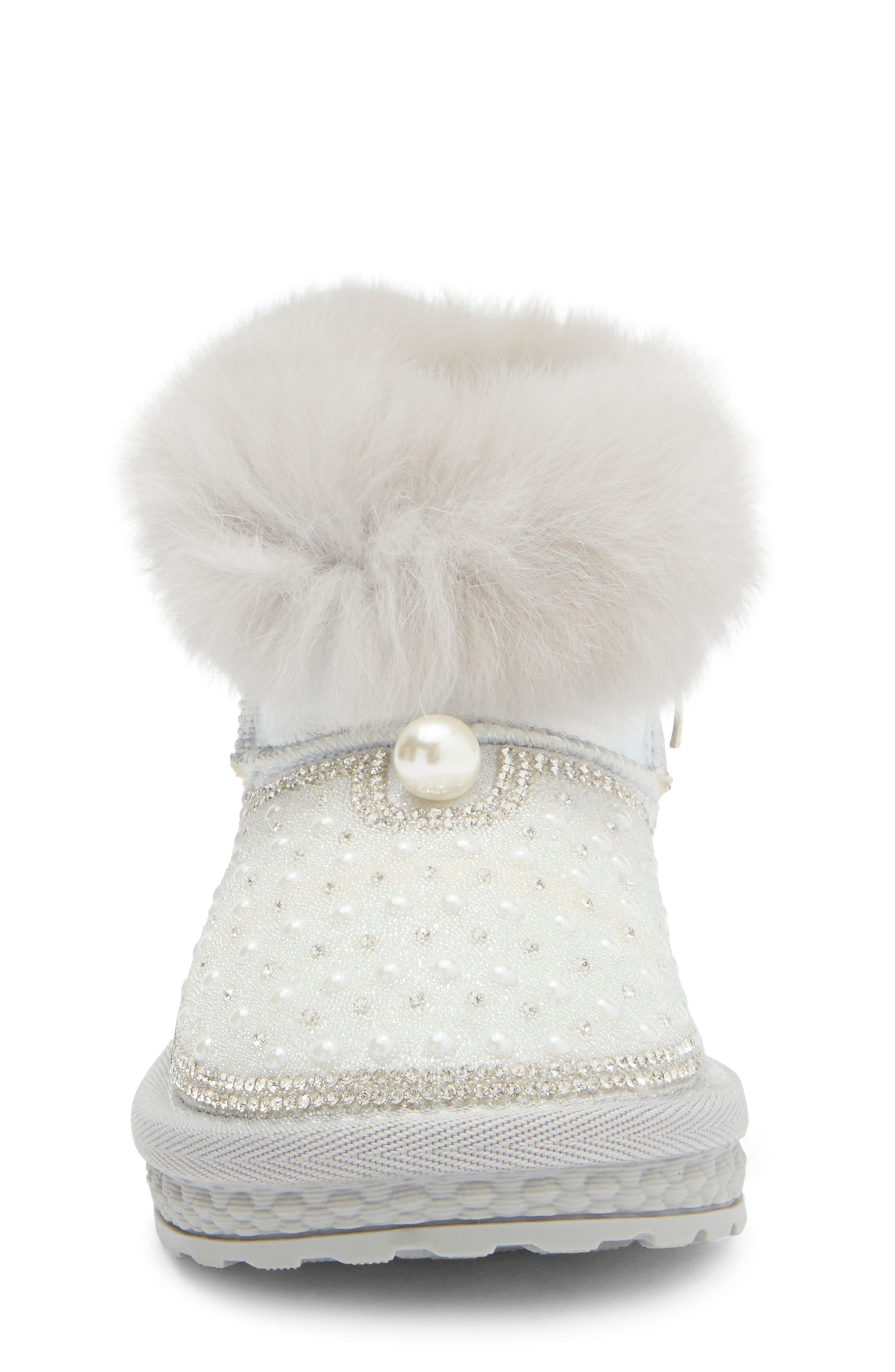 Doe A Dear Kids' Rhinestone Imitation Pearl Faux Fur Trim Boot ...