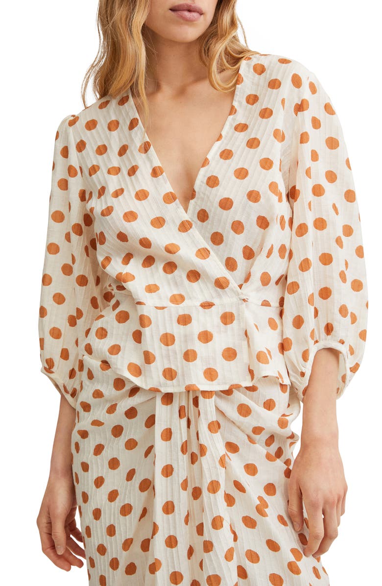 MANGO Poka Dot Wrap Front Blouse | Nordstrom