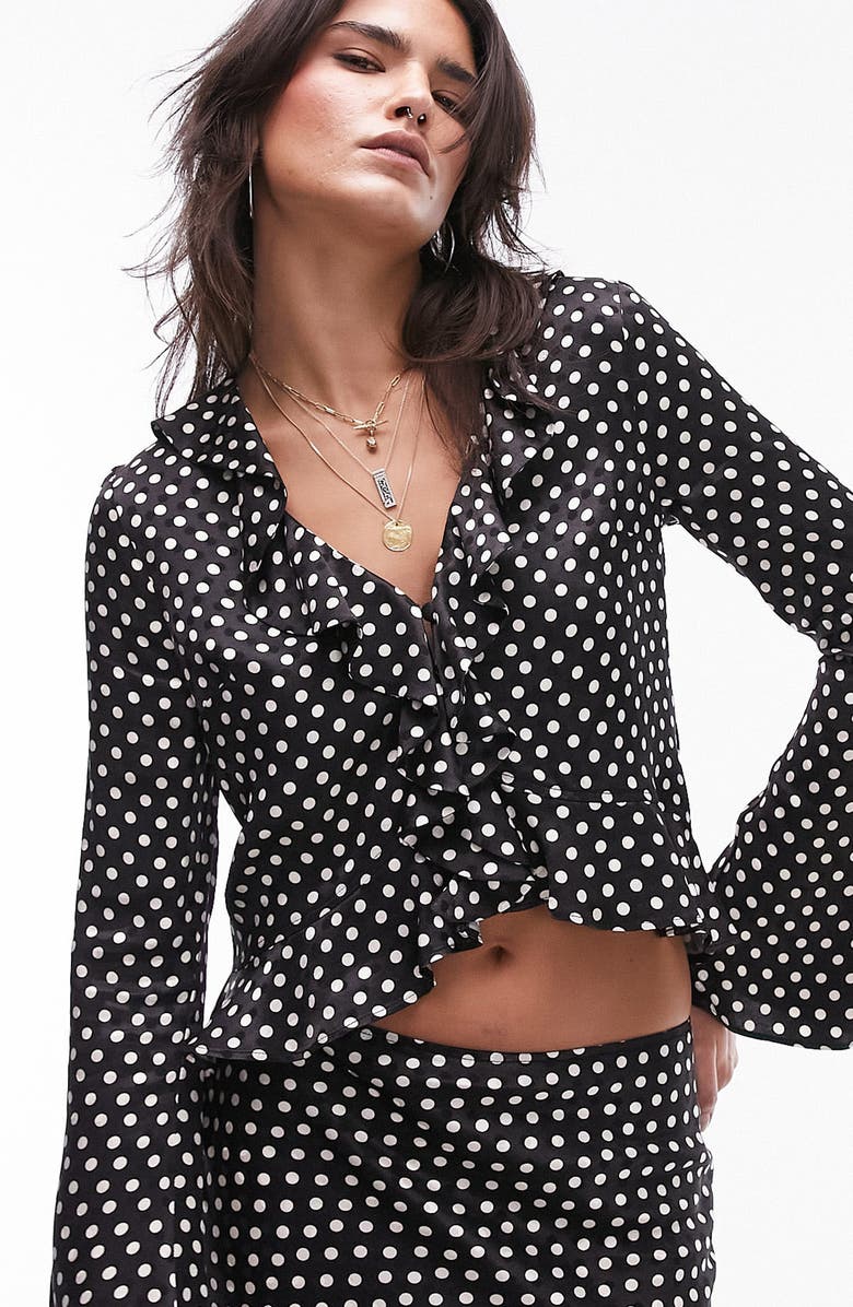Topshop Ruffle Jacquard Satin Top | Nordstromrack