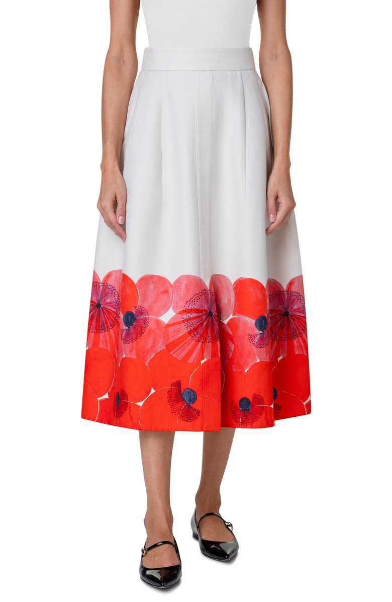 Akris Poppy Print Cotton & Silk Blend Midi Skirt | Nordstromrack