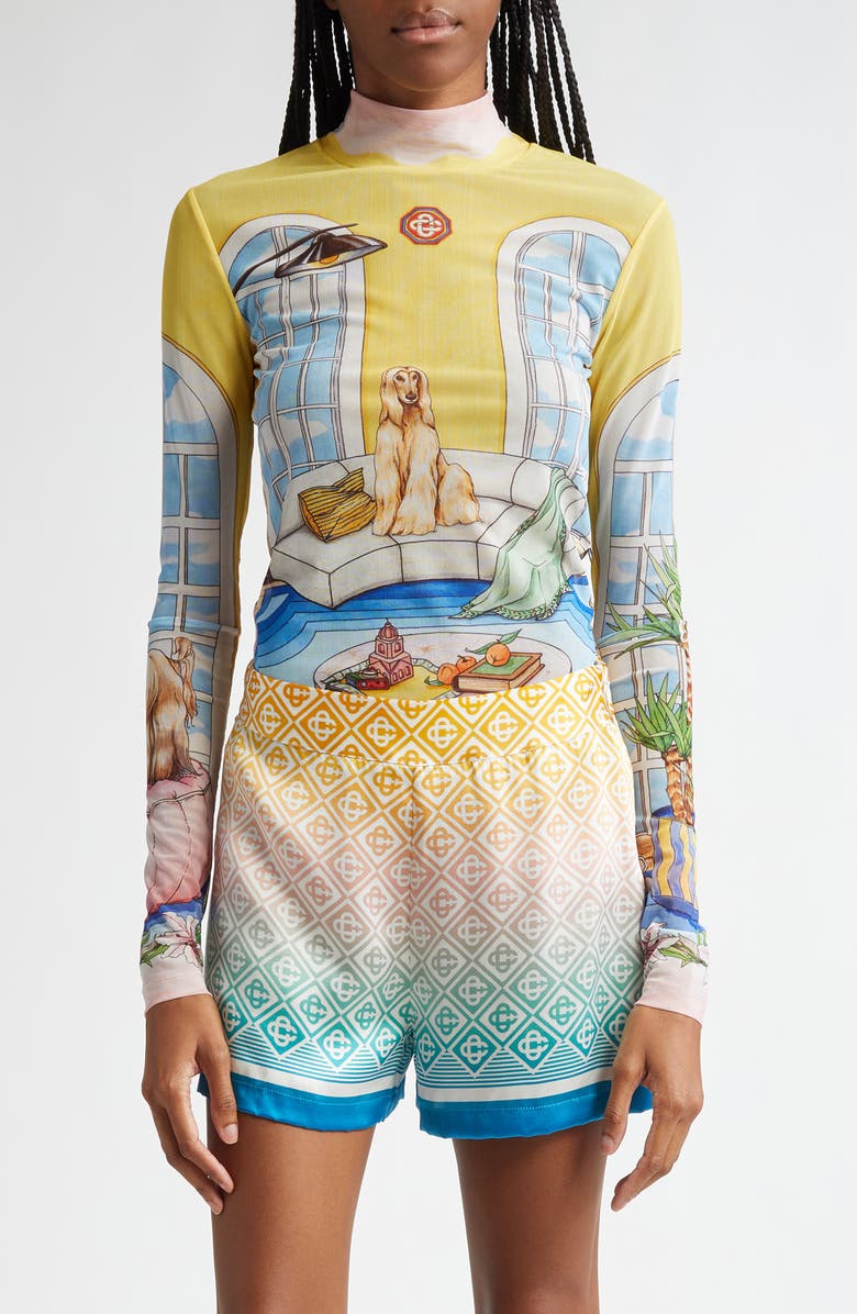 Casablanca Apartment Interior Stretch Mesh Mock Neck Top | Nordstromrack