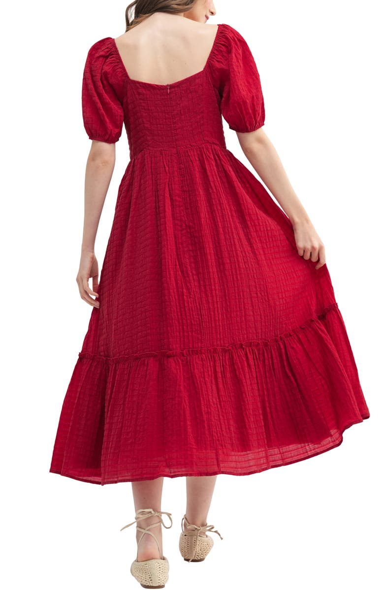 Lush Puff Sleeve Textured Ruffle Hem Midi Dress | Nordstromrack