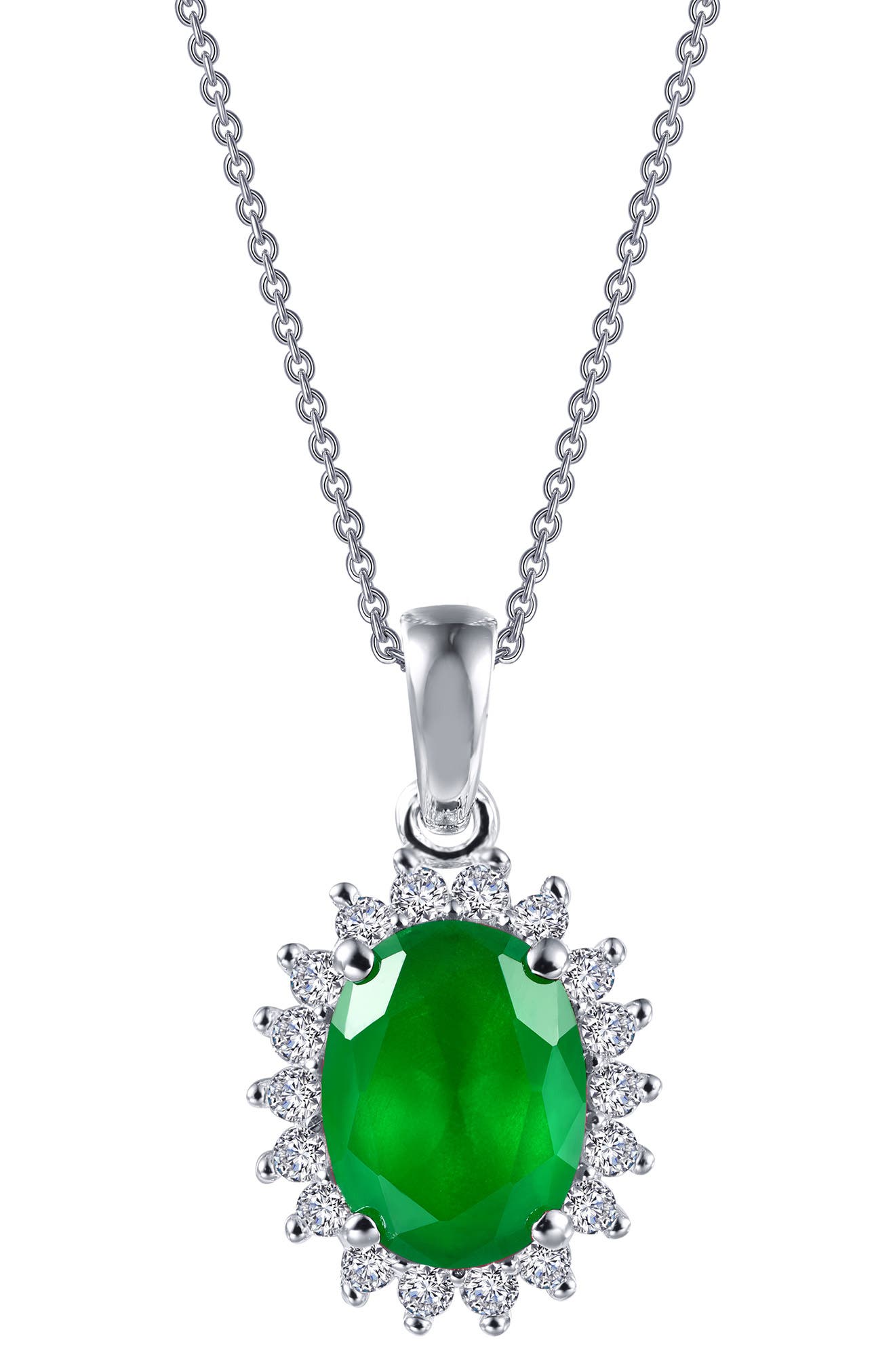 Lafonn Platinum Bonded Sterling Silver Oval Lab Emerald Simulated ...