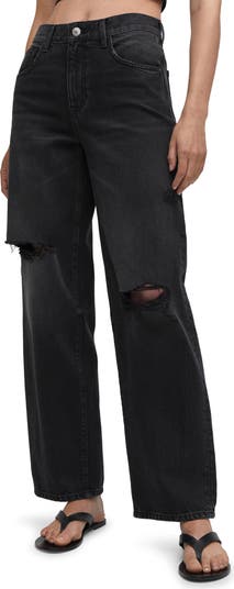 MANGO Ripped Knee Rigid Wide Leg Jeans | Nordstrom