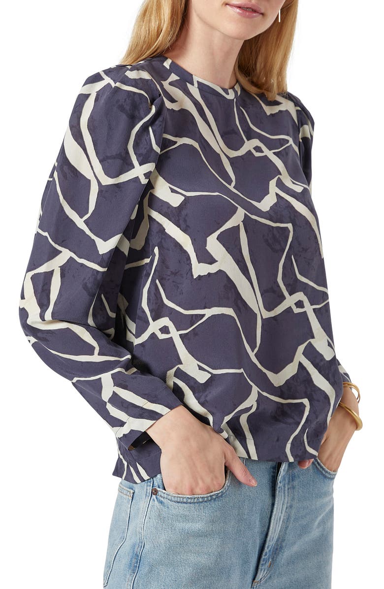 Joie Rene Print Puff Sleeve Silk Blouse | Nordstromrack