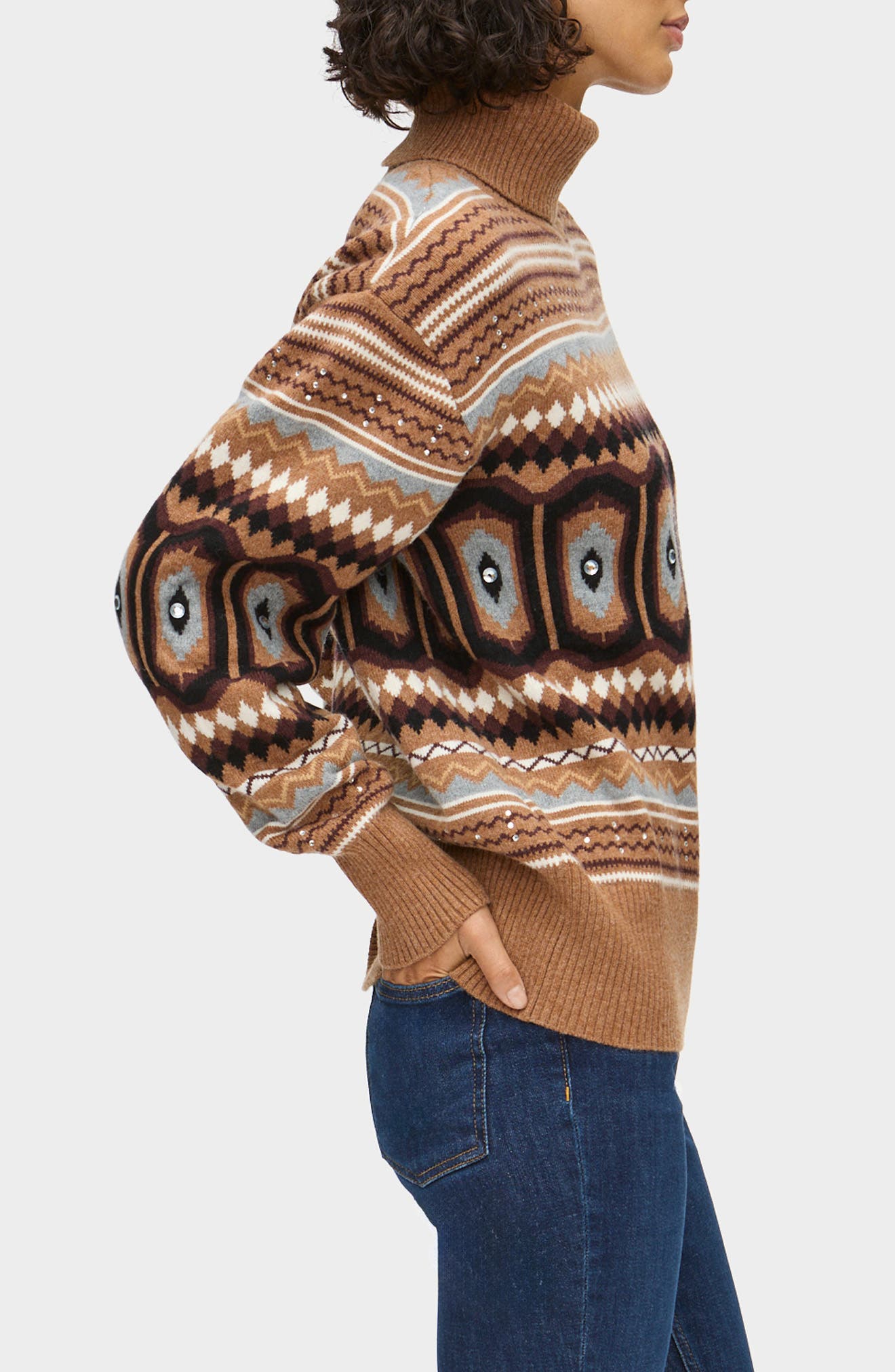 ALIGNE Christine Embellished Fair Isle Cotton & Wool Blend Turtleneck ...