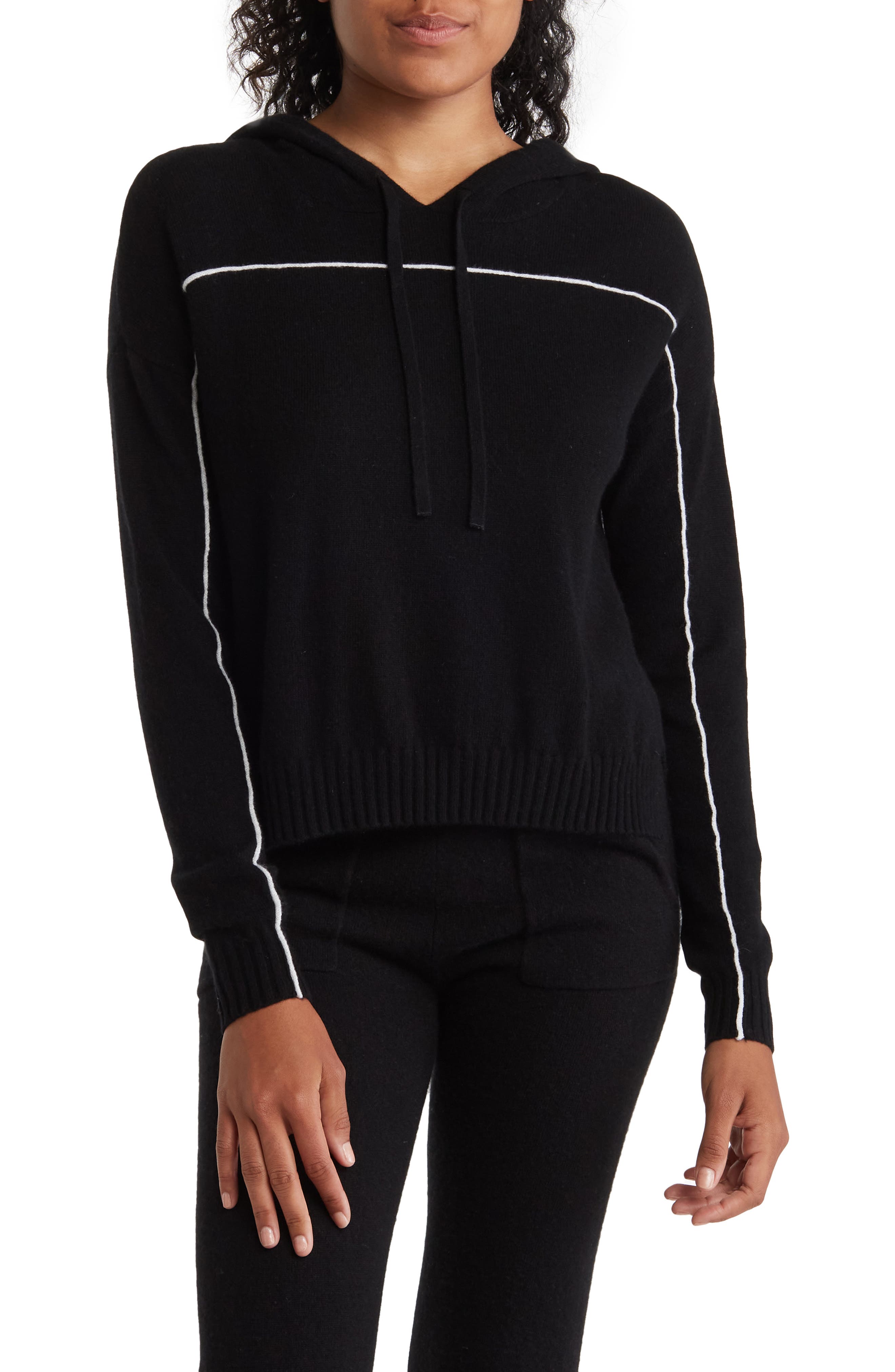 MINNIE ROSE Piped Trim Cashmere Hoodie | Nordstromrack