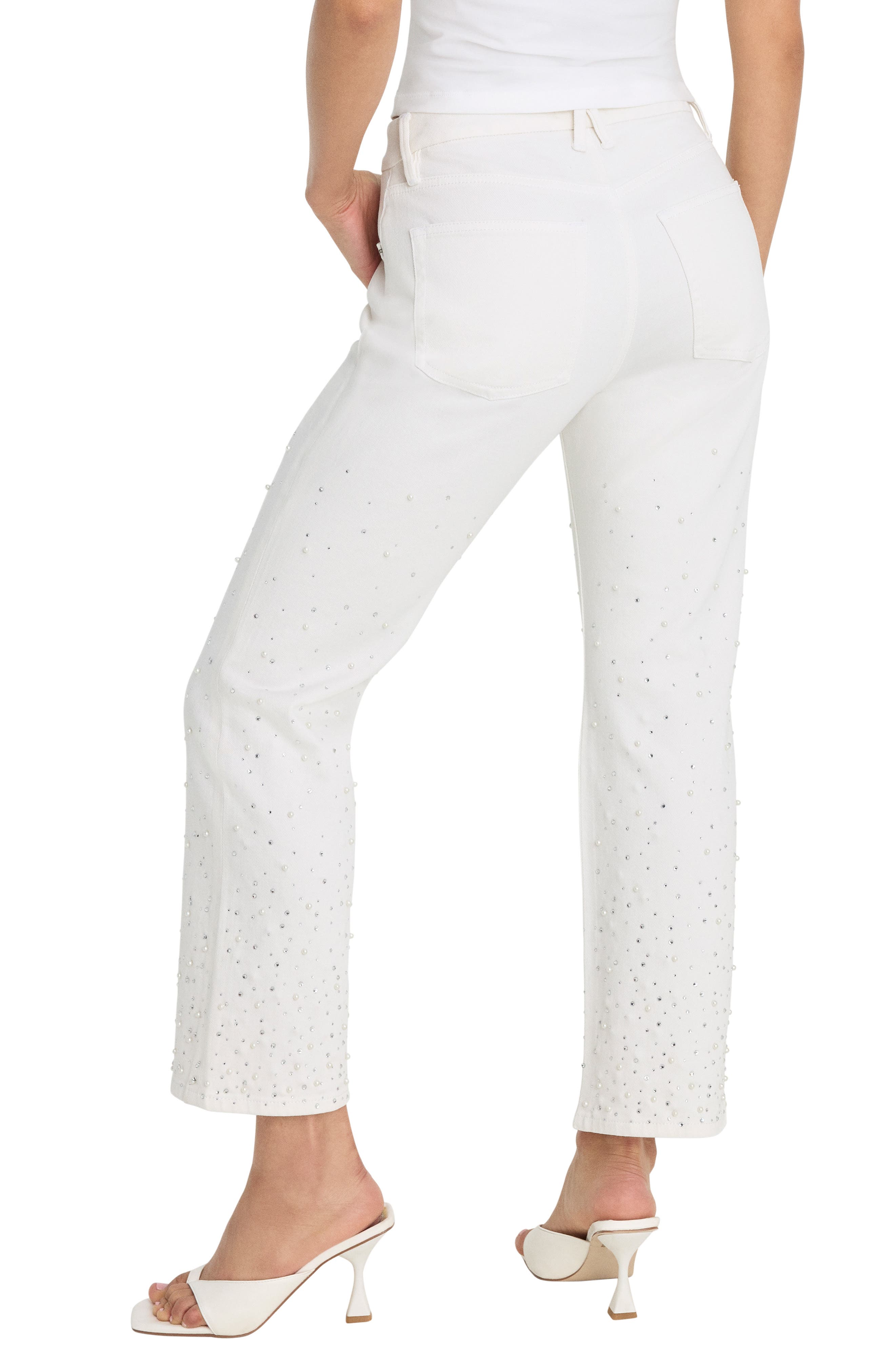 Good American Good Icon Faux Pearl Embellished High Waist Straight Leg ...
