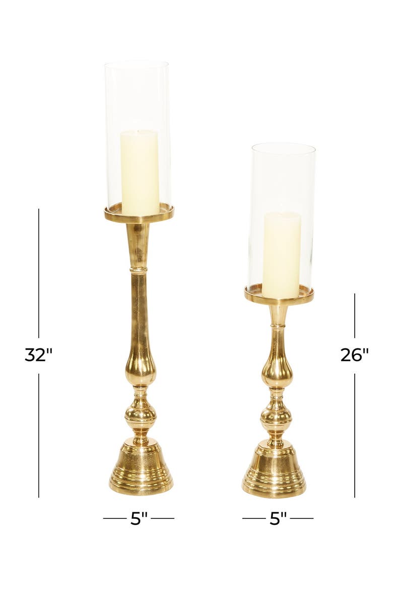 WILLOW ROW Gold Aluminum Traditional Candle Holder 2-Piece Set ...