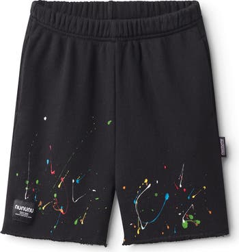 Nununu Kids' Paint Spatter Raw Hem Cotton Sweat Shorts | Nordstromrack