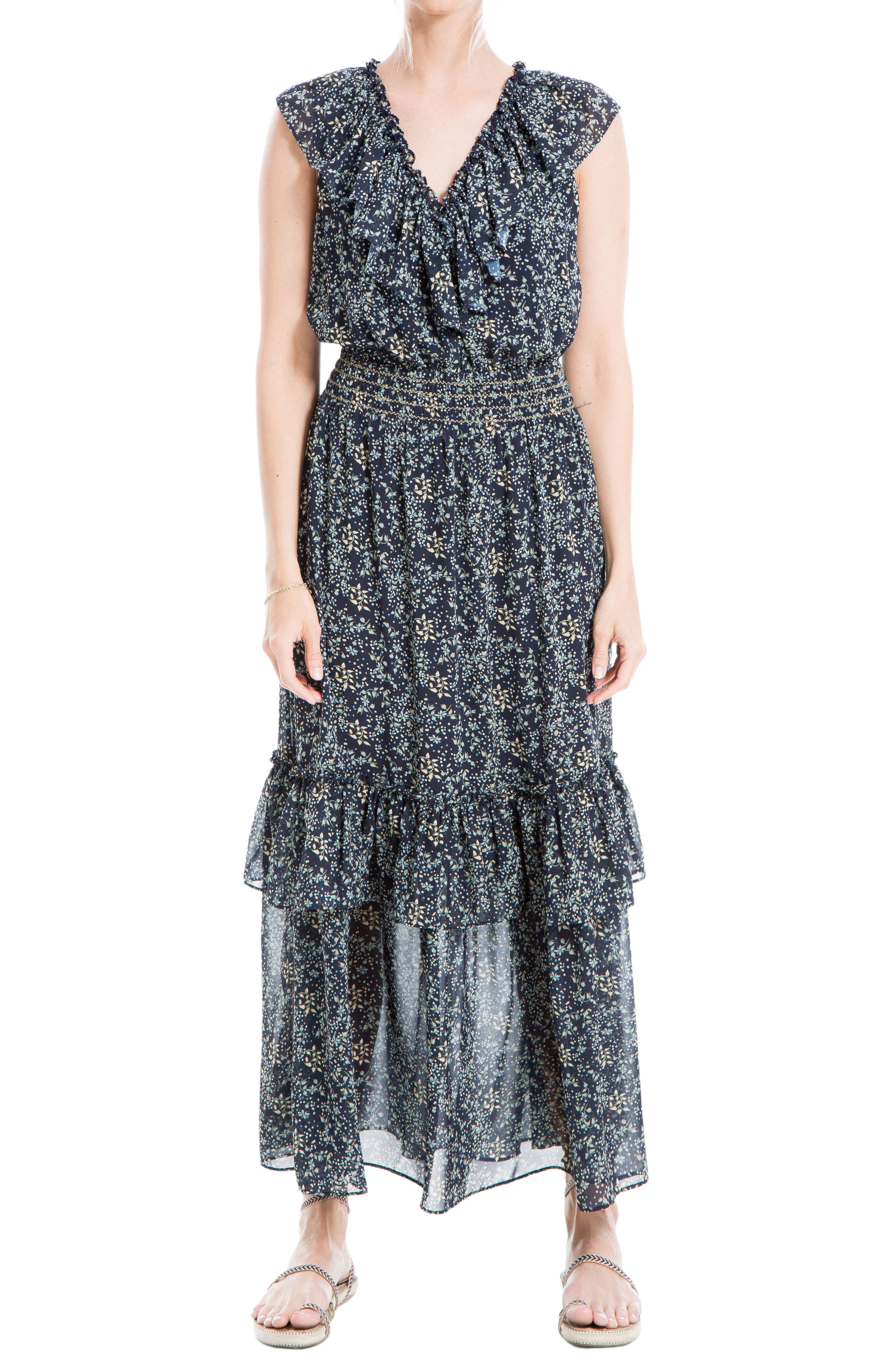 MAX STUDIO Ruffled V-Neck Sleeveless Maxi Dress | Nordstromrack